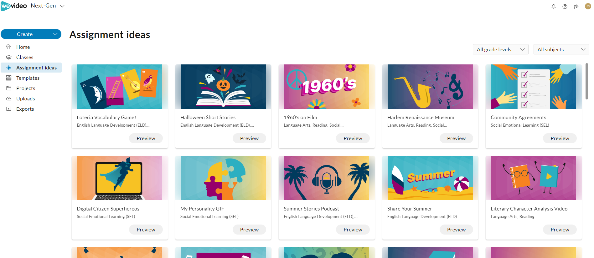 Assignment Ideas Library - Video Lesson Plans for Teachers - WeVideo